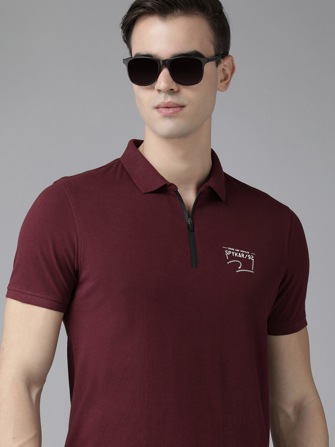 Buy SPYKAR Men Brand Logo Polo Collar Pure Cotton T Shirt - Tshirts for ...