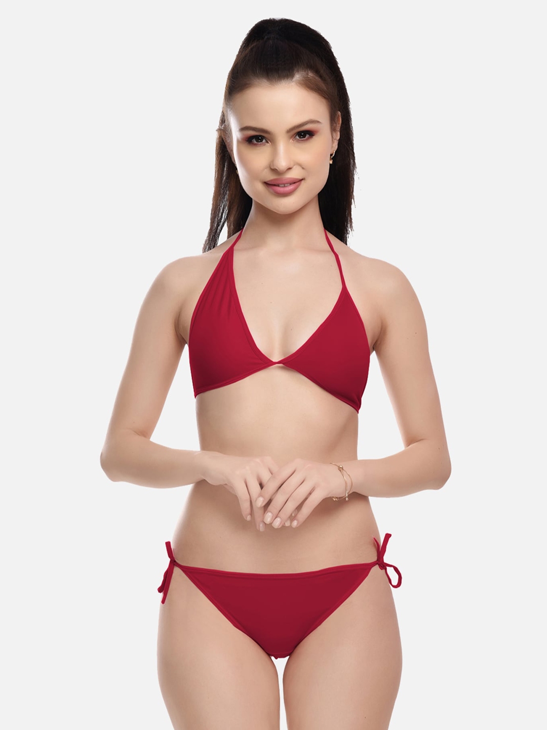 Buy Fims Women Maroon Solid Bikini Lingerie Set Lingerie Set For