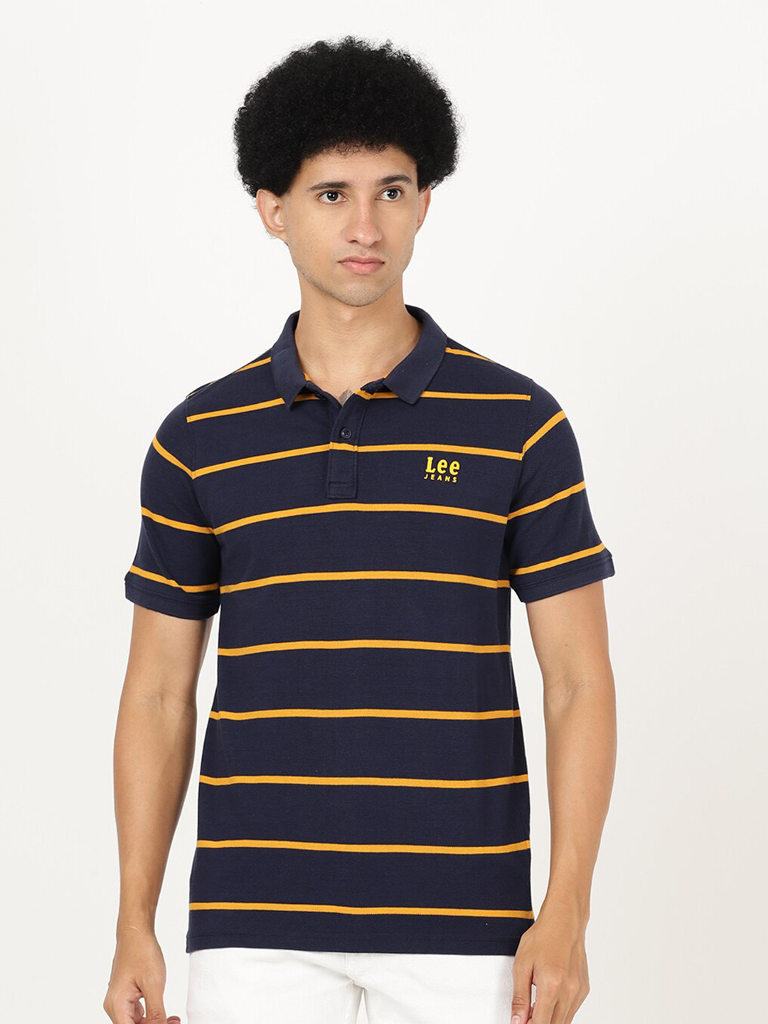 Buy Lee Men Blue Striped Polo Collar Slim Fit T Shirt - Tshirts for Men 20615218 | Myntra