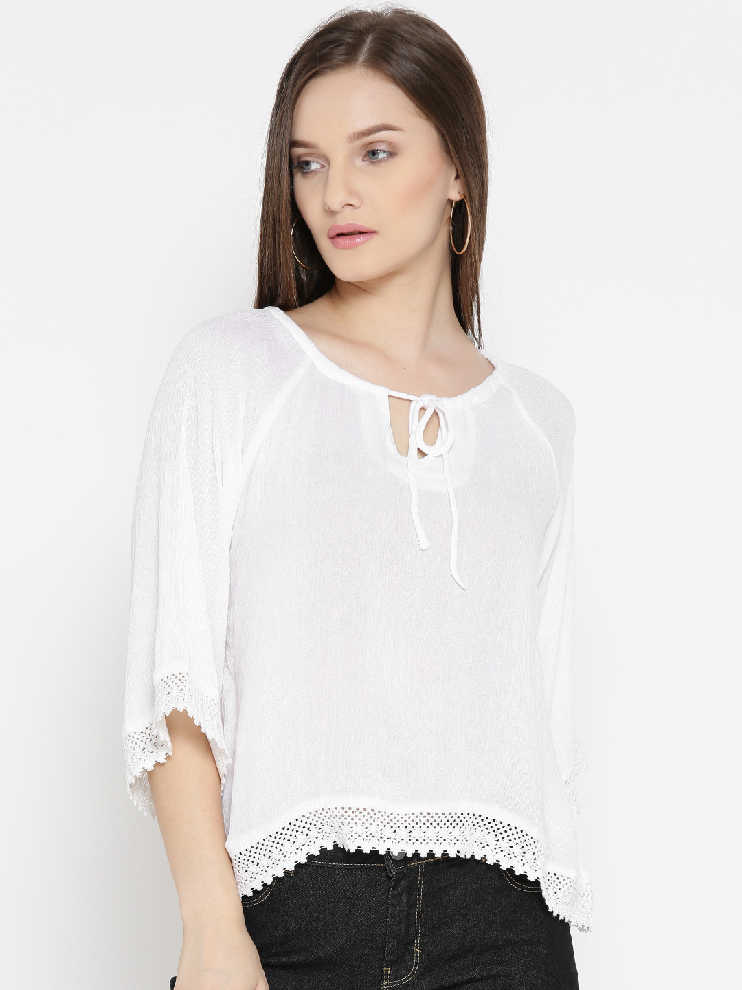 Buy DressBerry Women White Solid Semi Sheer Boxy Top - Tops for Women ...