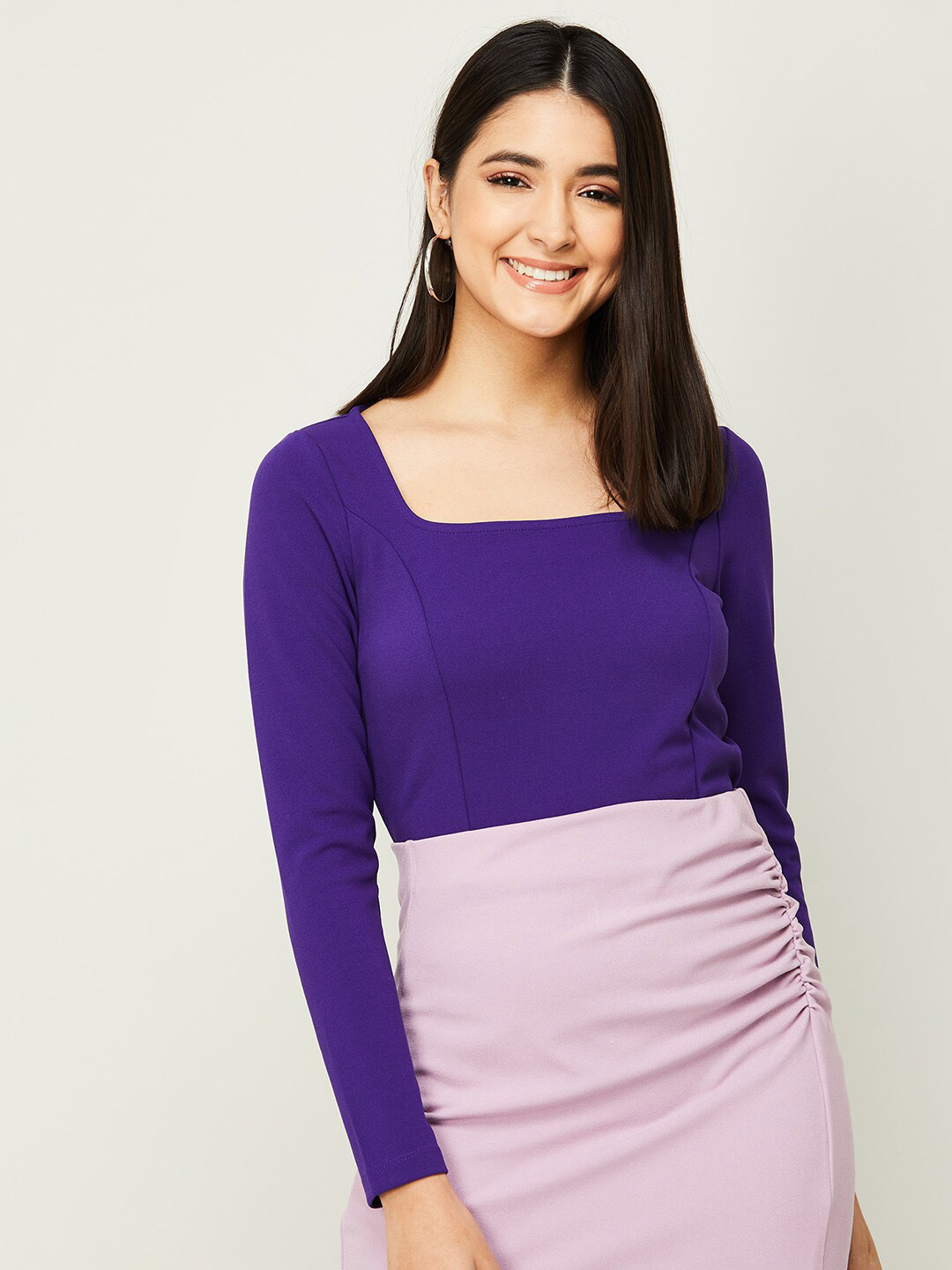 Buy CODE By Lifestyle Women Purple Solid Fitted Top - Tops for Women ...