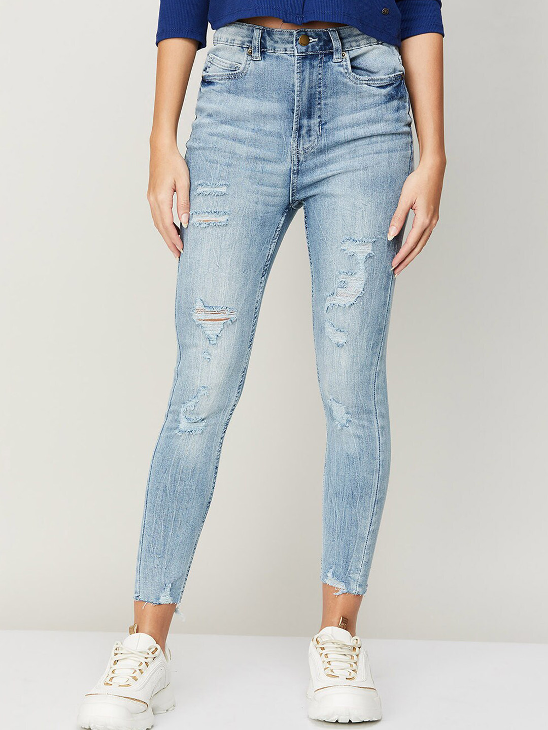 Buy Ginger By Lifestyle Women Blue Heavy Fade Skinny Fit Cotton Jeans ...