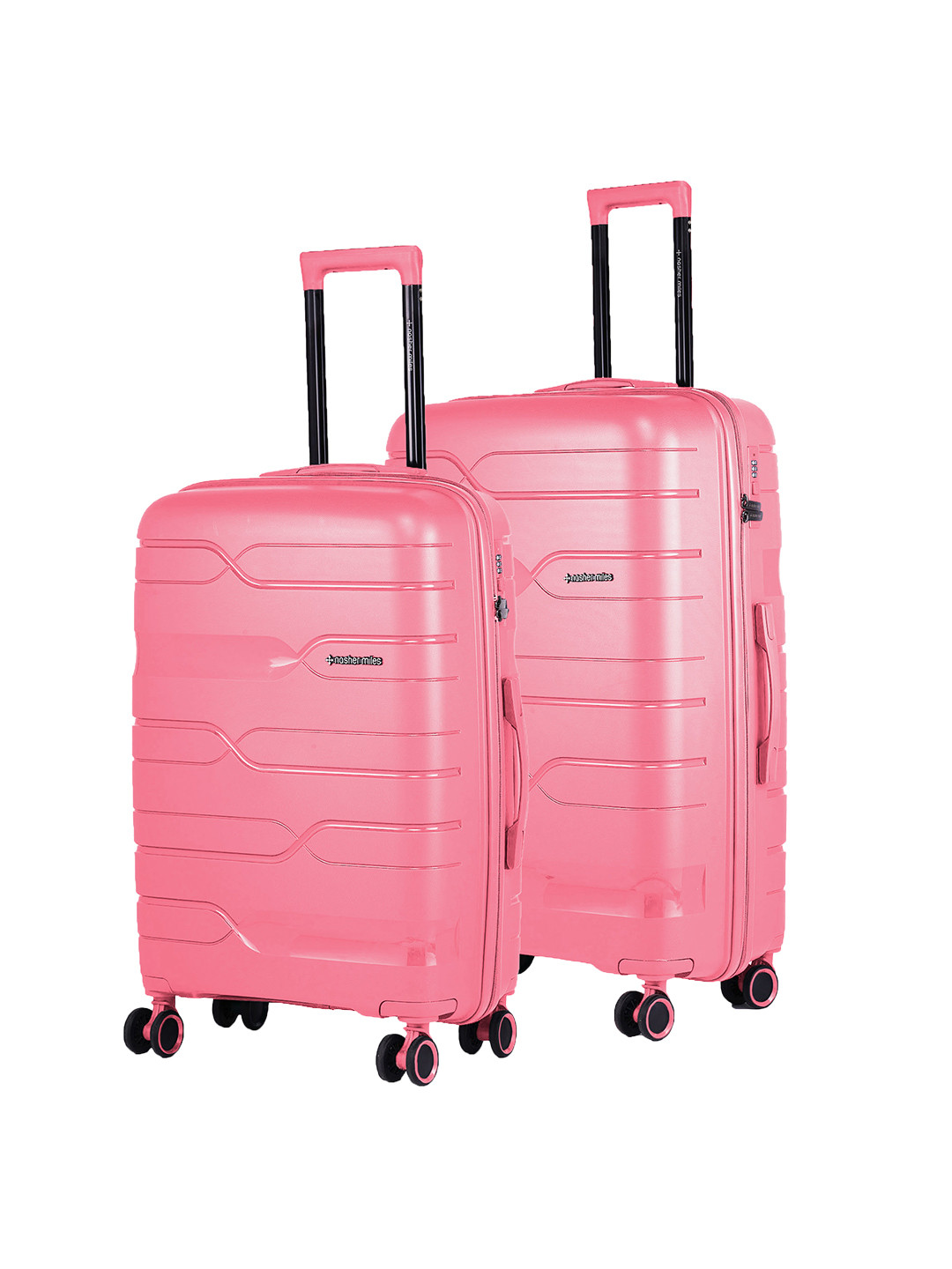 Buy Nasher Miles Set Of 2 Pink Colored Textured Hard Sided Trolley ...