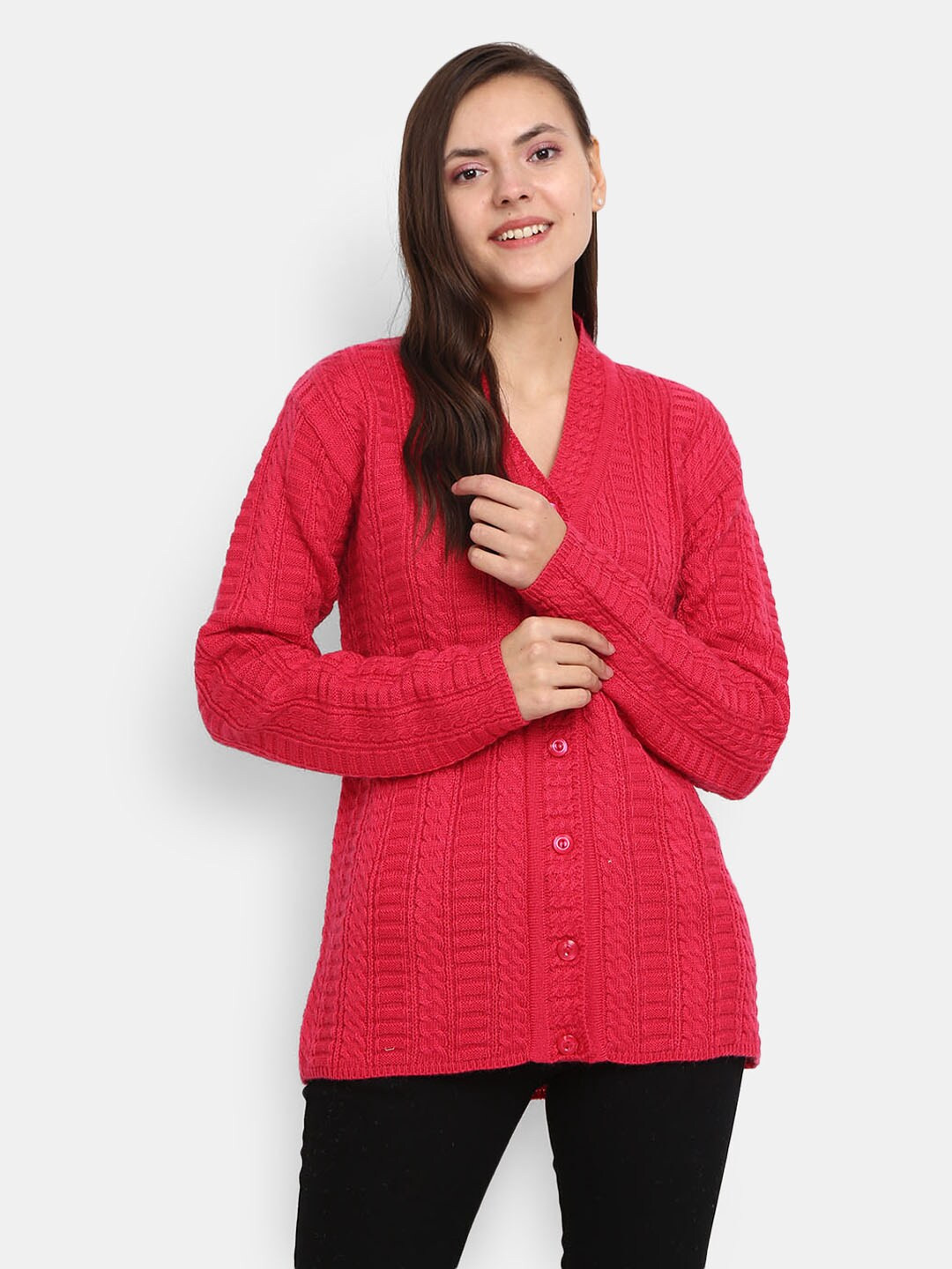 Buy V Mart Women Fuchsia Self Design V Neck Cardigan - Sweatshirts for Women 20625992 | Myntra
