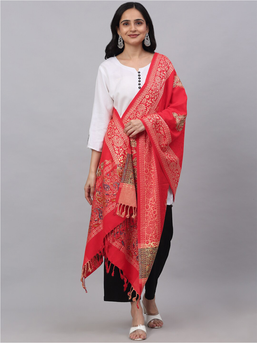 Buy KLOTTHE Women Red Woven Design Woolen Stole - Stoles for Women ...