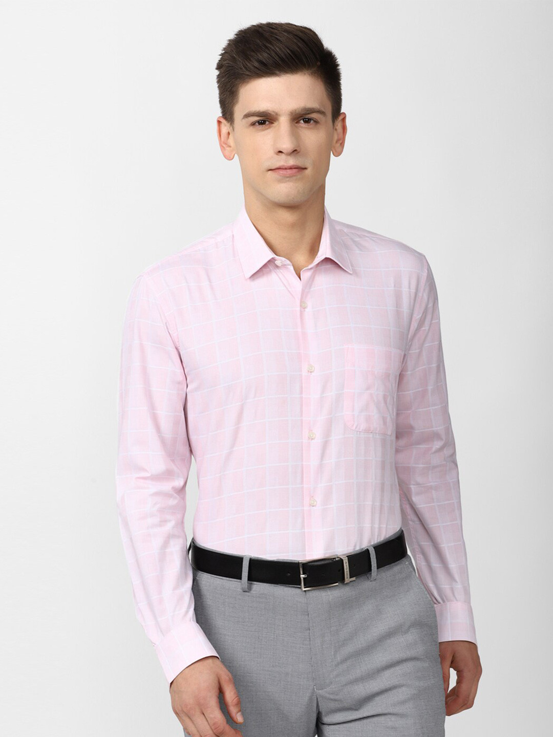 Buy Peter England Men Pink Slim Fit Checked Formal Shirt - Shirts for ...