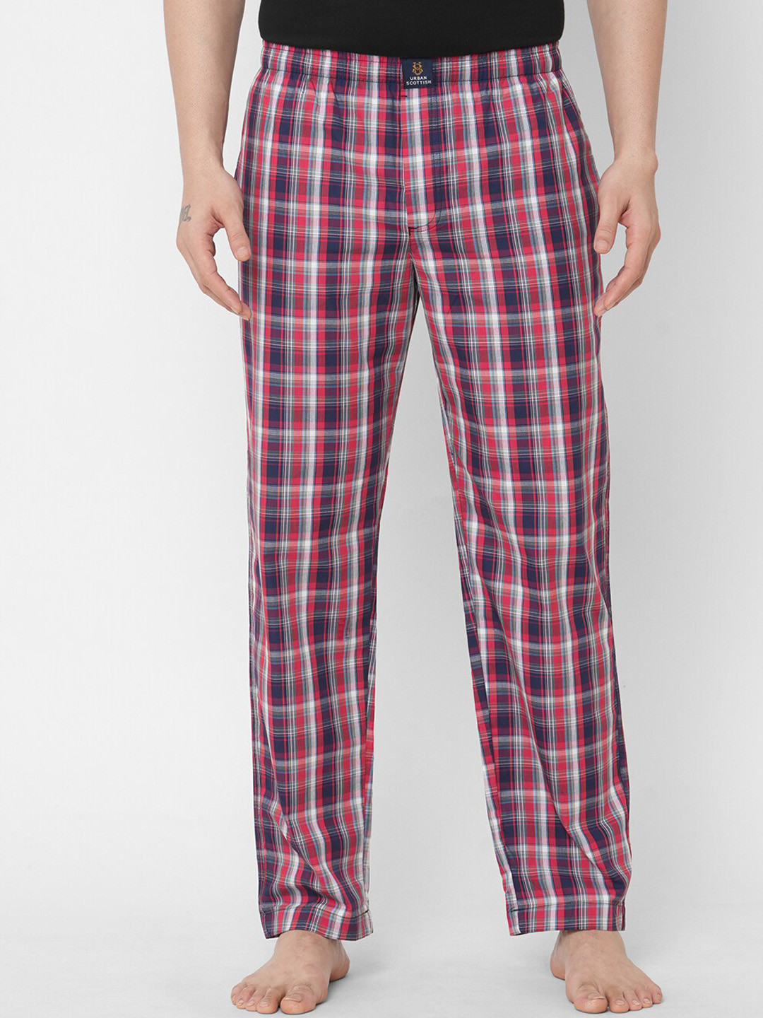 Buy URBAN SCOTTISH Men Red Striped Pure Cotton Lounge Pants - Lounge ...