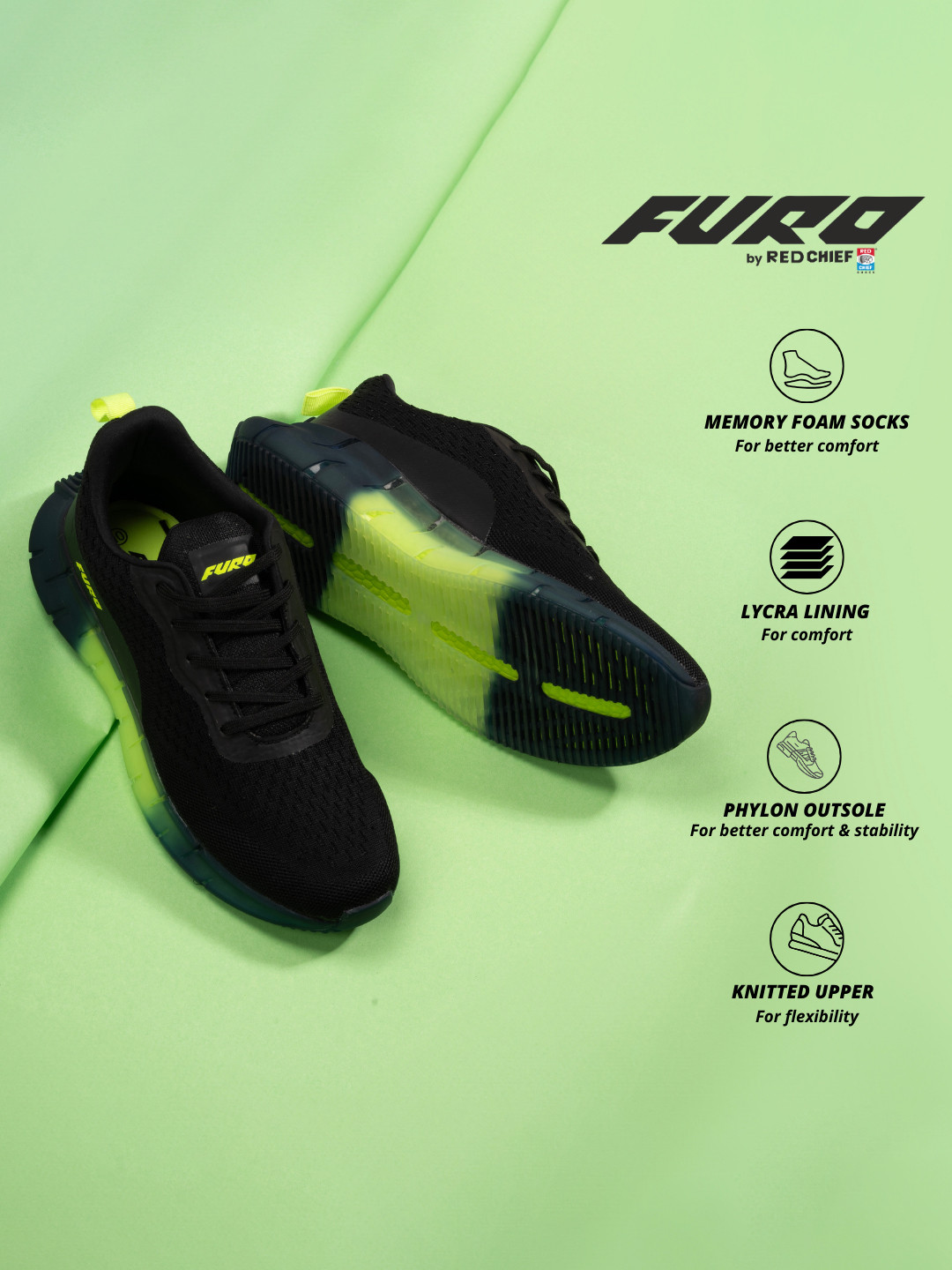 Buy FURO By Red Chief Men Black Mesh Running Shoes - Sports Shoes for ...