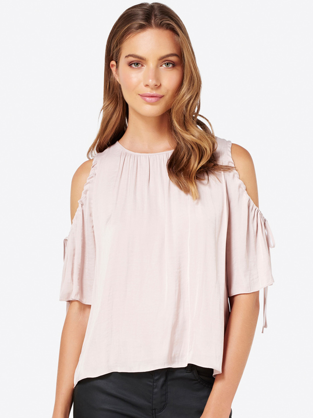 Buy Forever New Women Nude Coloured Cold Shoulder Solid Top - Tops for ...