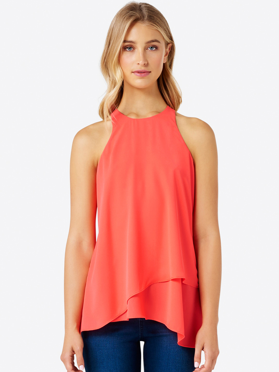 Buy Forever New Women Coral Emily Solid Layered Top - Tops for Women ...