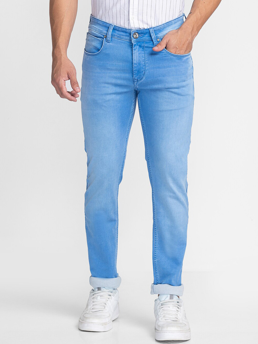 Buy Oxemberg Men Blue Lean Slim Fit Light Fade Jeans - Jeans for Men ...