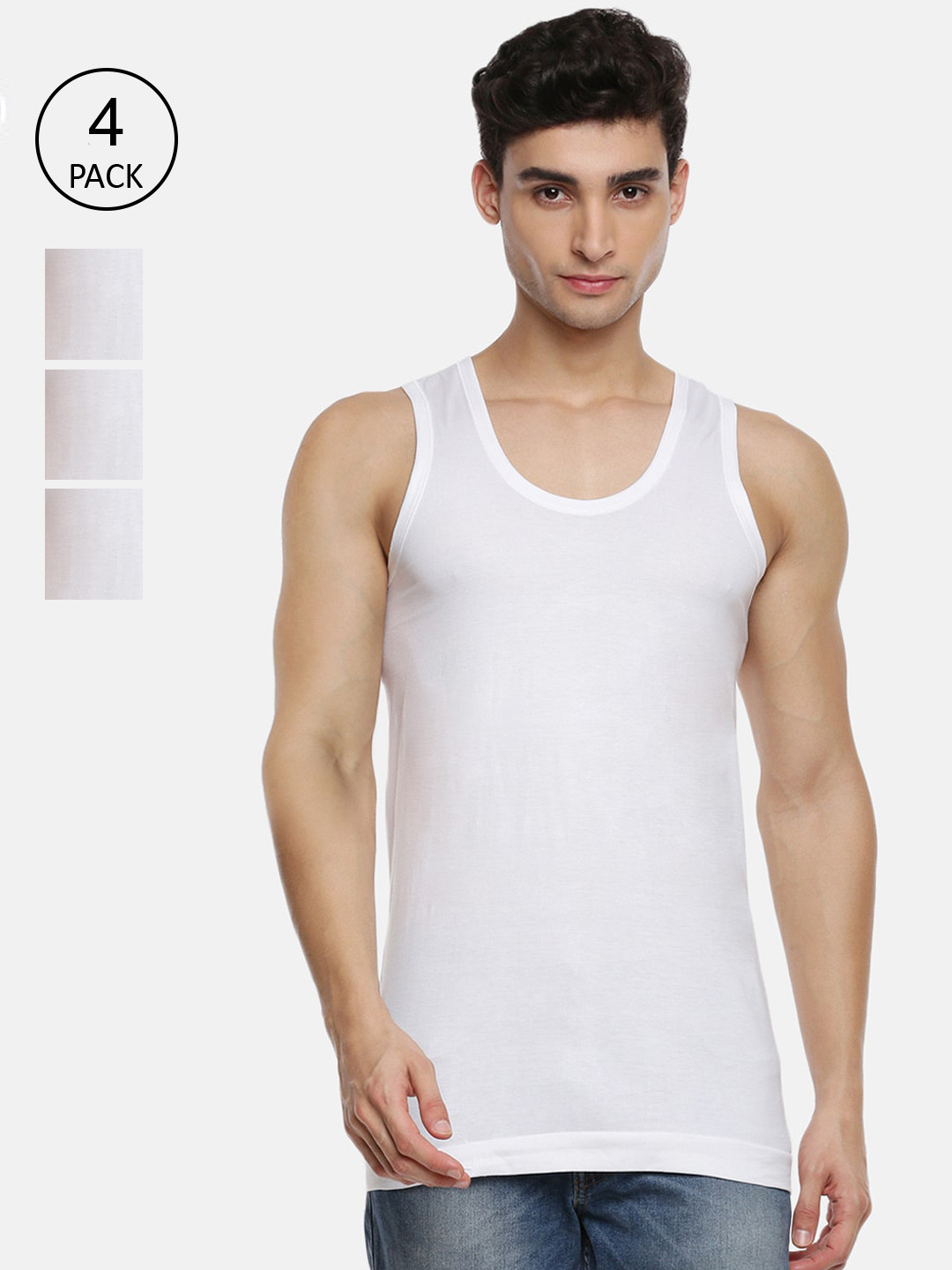 Buy Ramraj Men Pack Of 4 Solid Pure Cotton Basic Vests - Innerwear ...