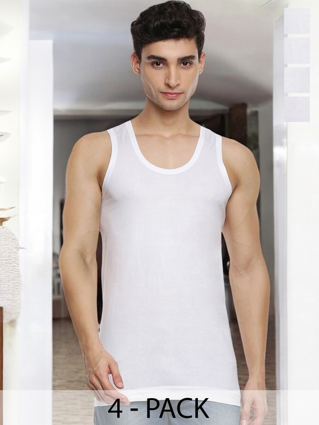 Buy Ramraj Pack Of 4 Men White Scoop Neck Sleeveless Cotton Innerwear ...