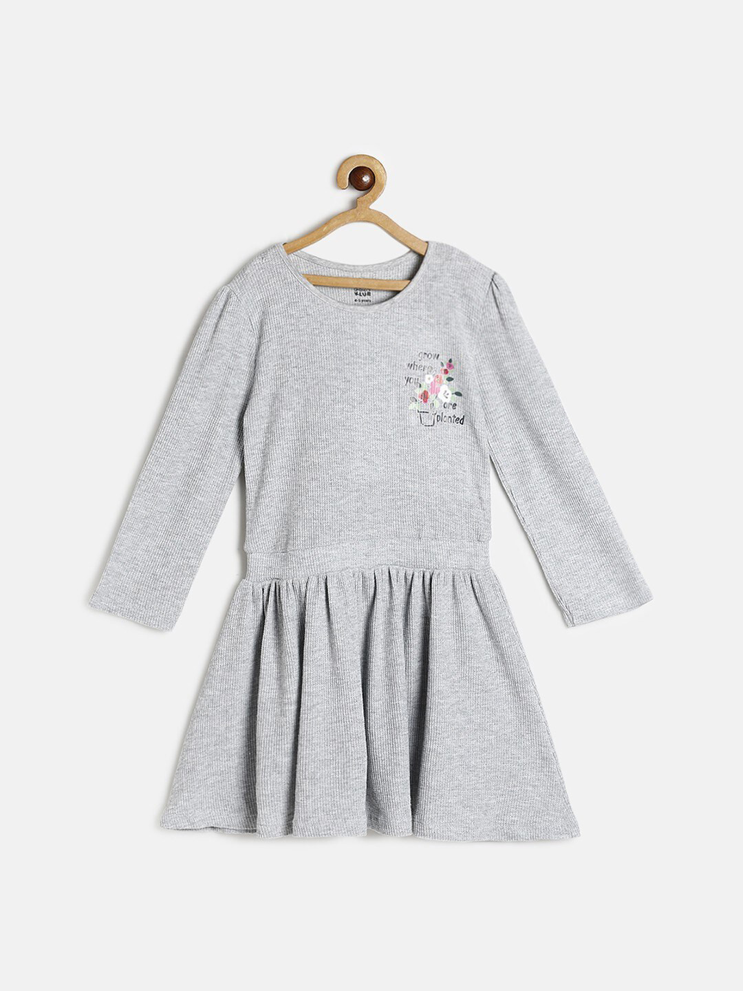 Buy MINI KLUB Girls Grey Gathered Fit & Flare Dress - Dresses for Girls ...