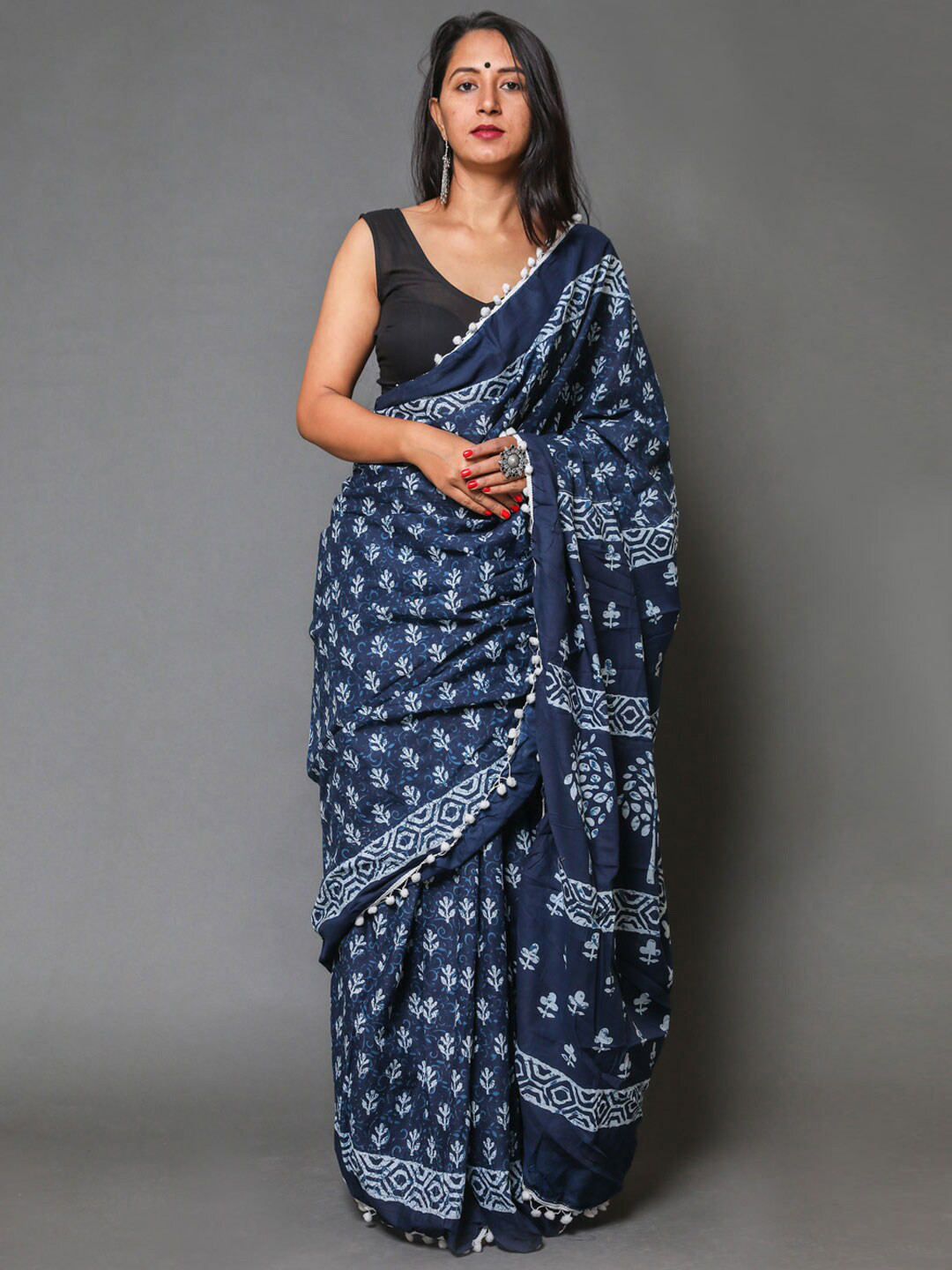 Buy BUTA BUTI Blue & White Ethnic Motifs Pure Cotton Saree - Sarees for ...