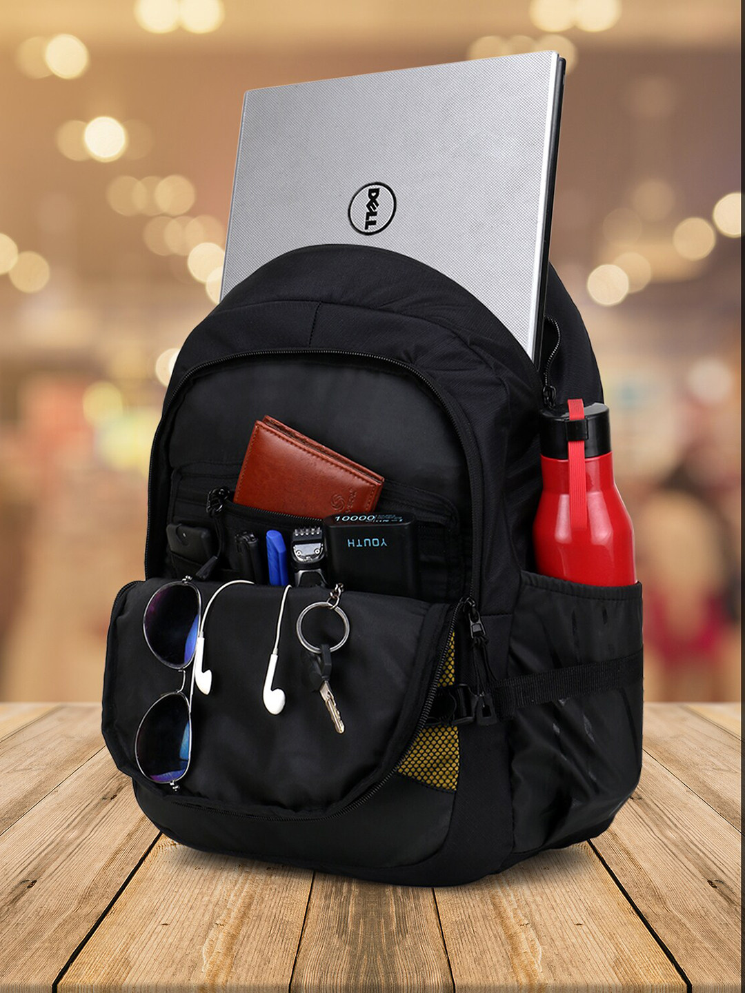 Buy TRAVEL POINT Black & Yellow Typography Backpack With Compression ...