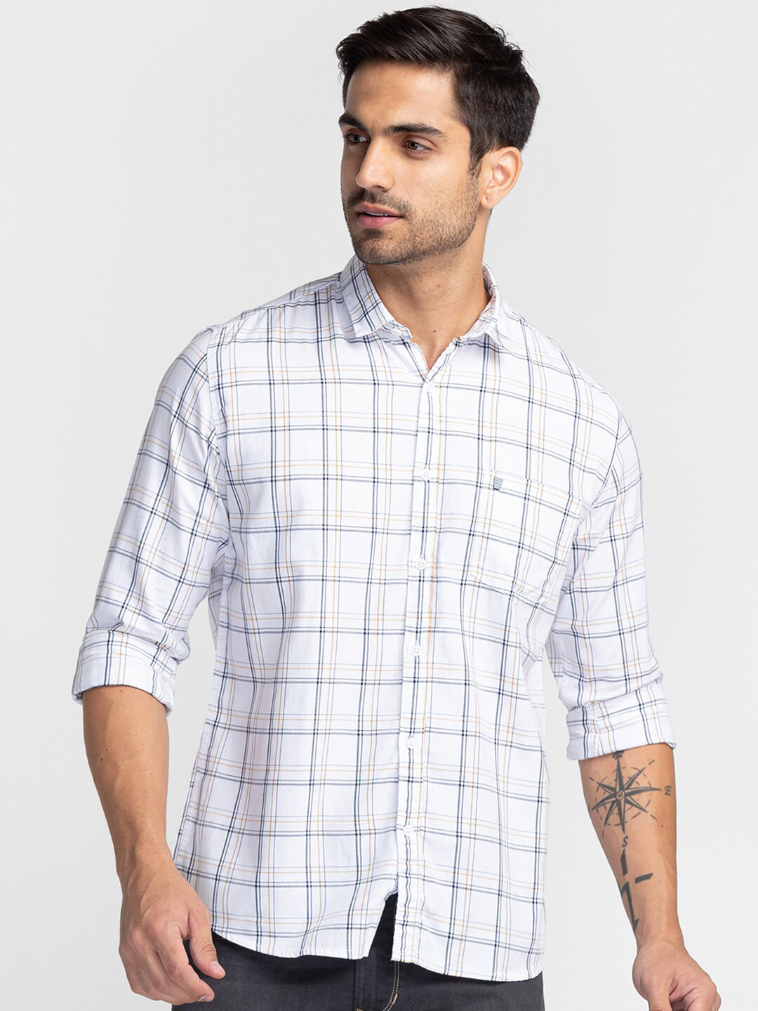 Buy Oxemberg Men Classic Slim Fit Checked Cotton Casual Shirt - Shirts ...