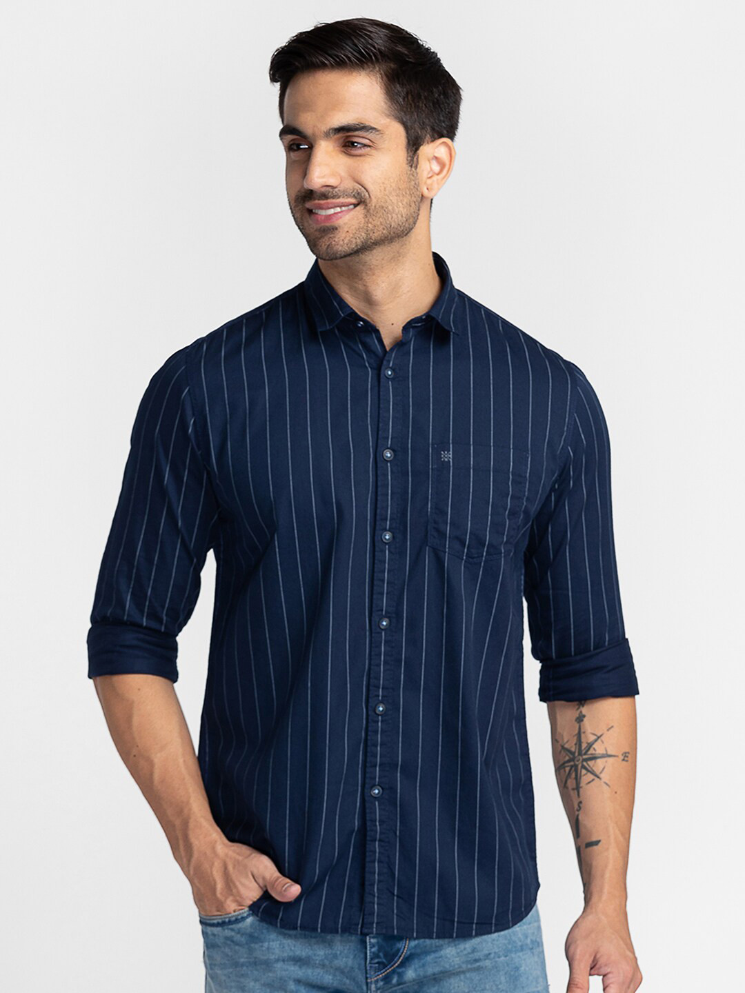 Buy Oxemberg Men Classic Slim Fit Striped Cotton Casual Shirt - Shirts ...