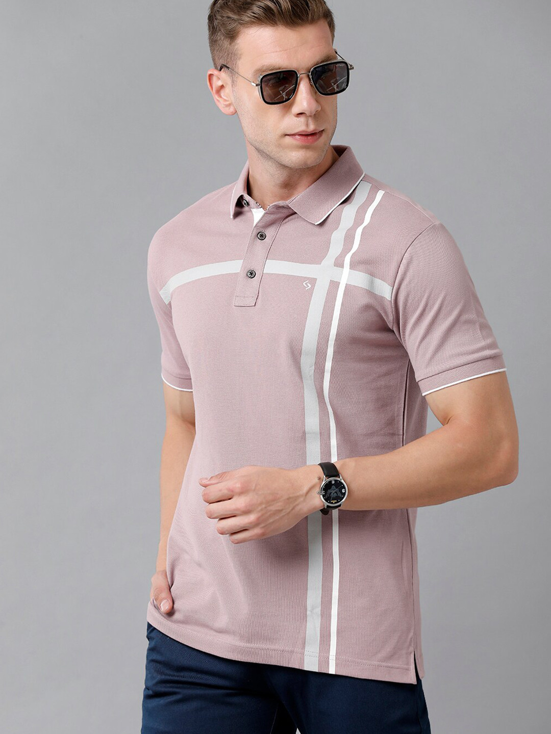 Buy Classic Polo Men Lavender Polo Collar Slim Fit Cotton T Shirt ...
