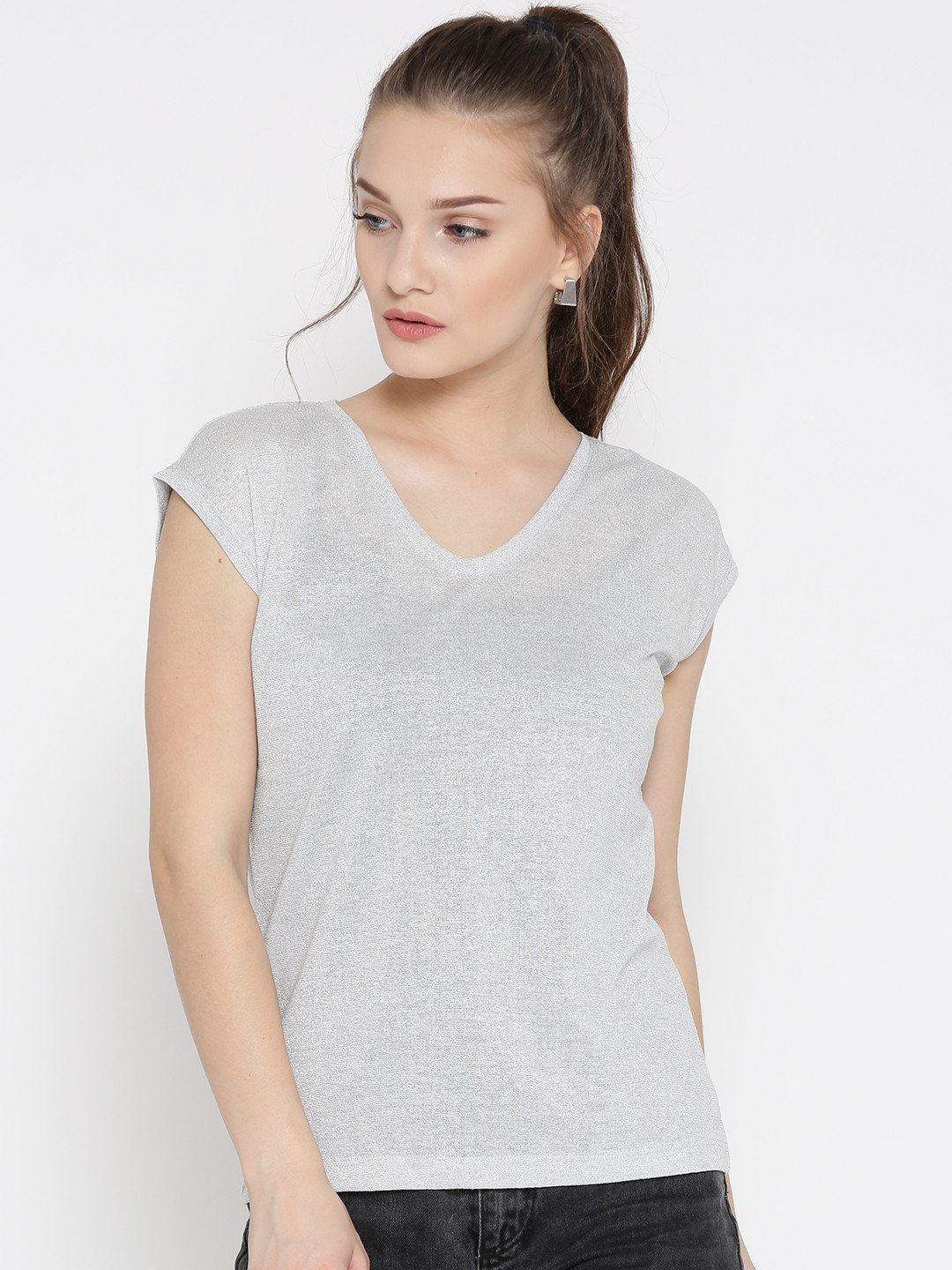 Buy ONLY Women Silver Solid Sheen Top - Tops for Women 2063852 | Myntra