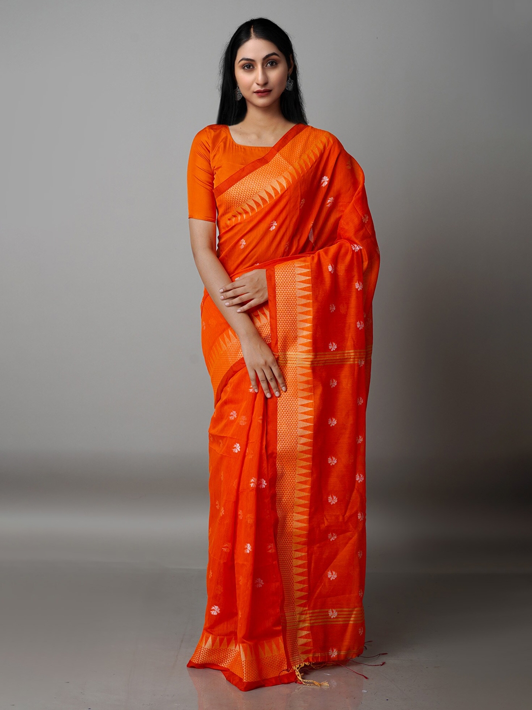 Buy Unnati Silks Orange & White Ethnic Motifs Silk Cotton Jamdani Saree ... Buy Unnati Silks Orange & White Ethnic Motifs Silk Cotton Jamdani Saree ...