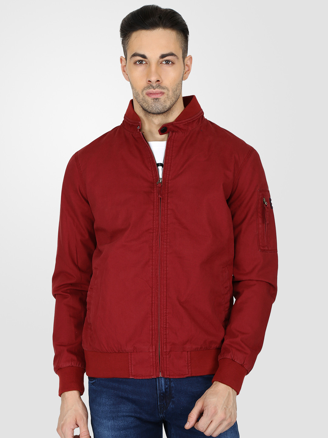 Buy T Base Men Rust Red Solid Bomber - Jackets for Men 2063946 | Myntra