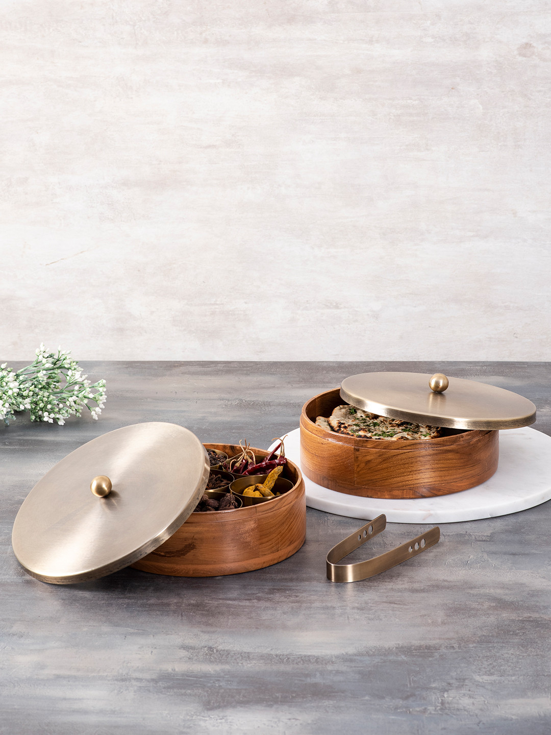 Buy Nestroots Set Of 2 Brown Solid Casserole Box & Spice Box - Spice ...