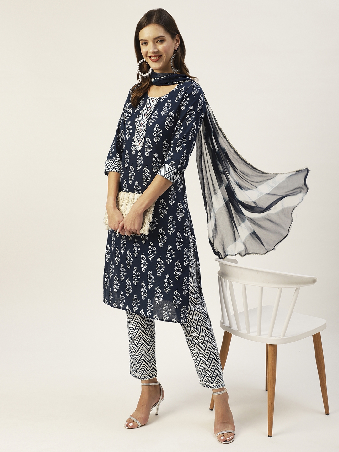 Buy Anubhutee Women Blue Ethnic Motifs Printed Pure Cotton Kurta With