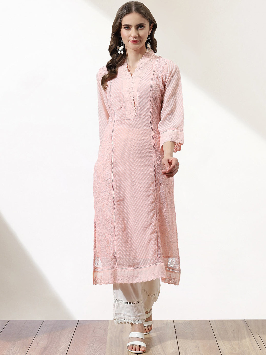 Buy Lakshita Women Pink Kurta With Lace Details - Kurtas for Women ...