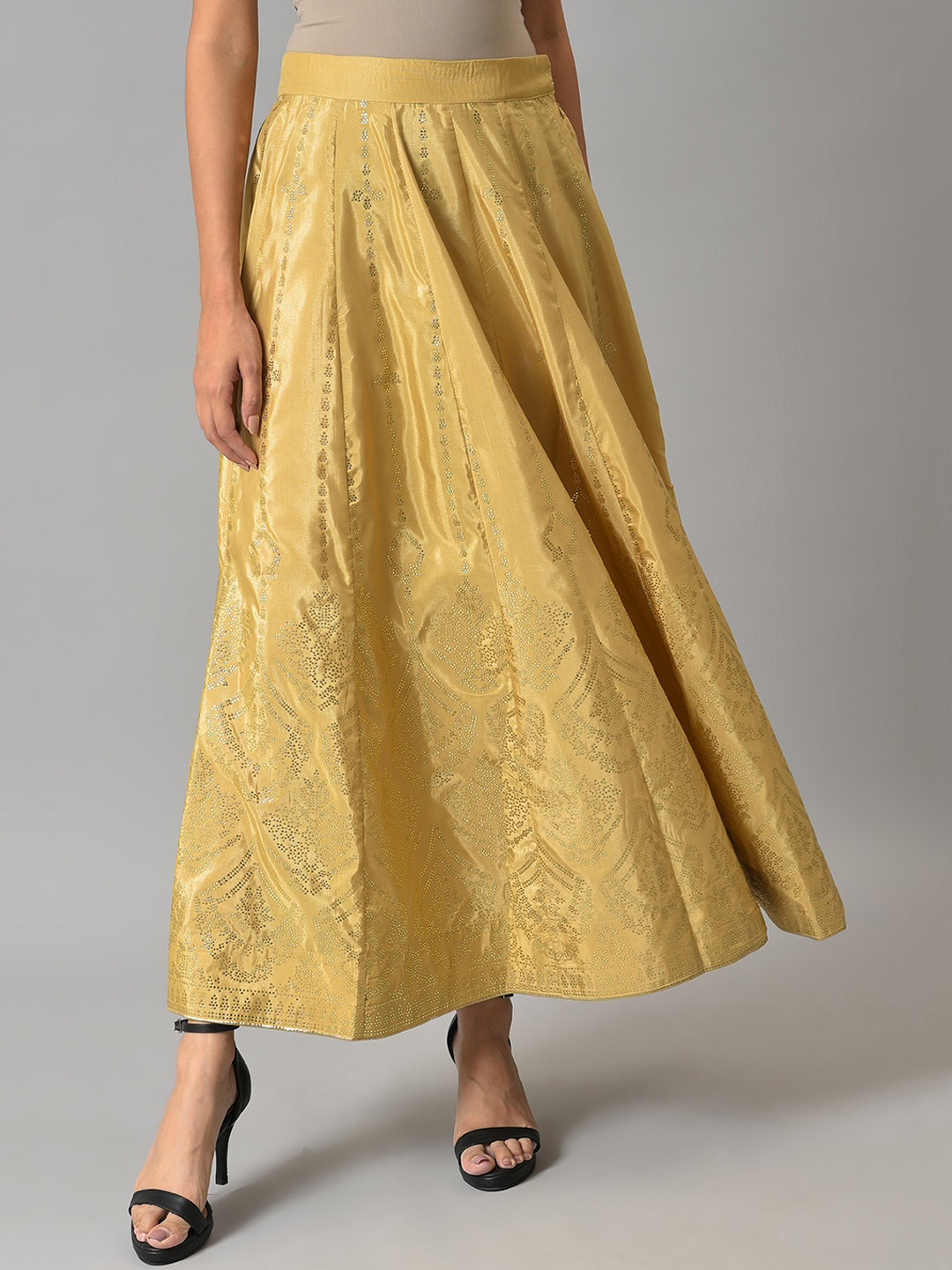 Buy W Women Gold Colored Printed Flared Maxi Skirts - Skirts for Women ...