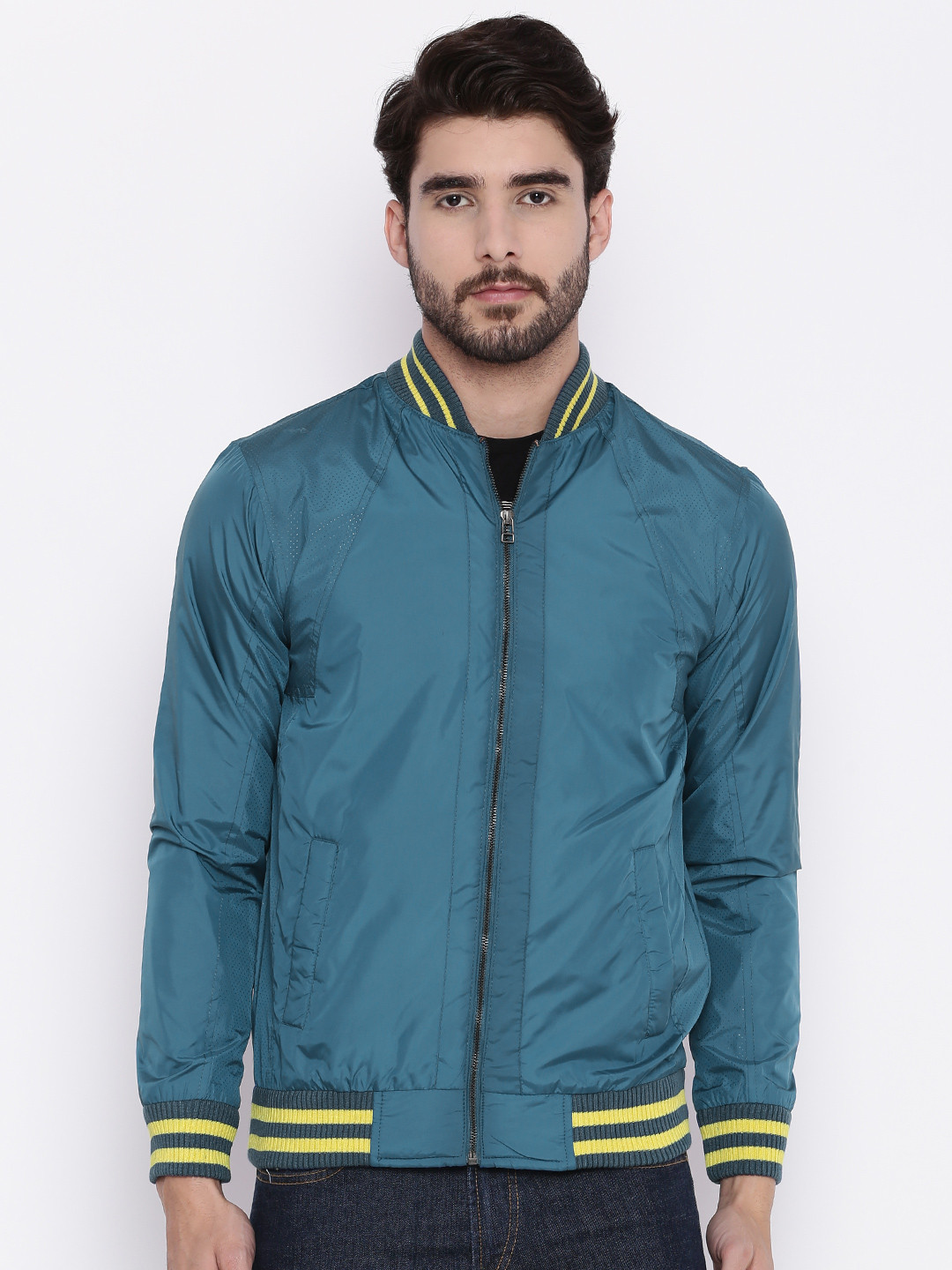 Buy People Men Teal Blue Solid Bomber - Jackets for Men 2064983 | Myntra