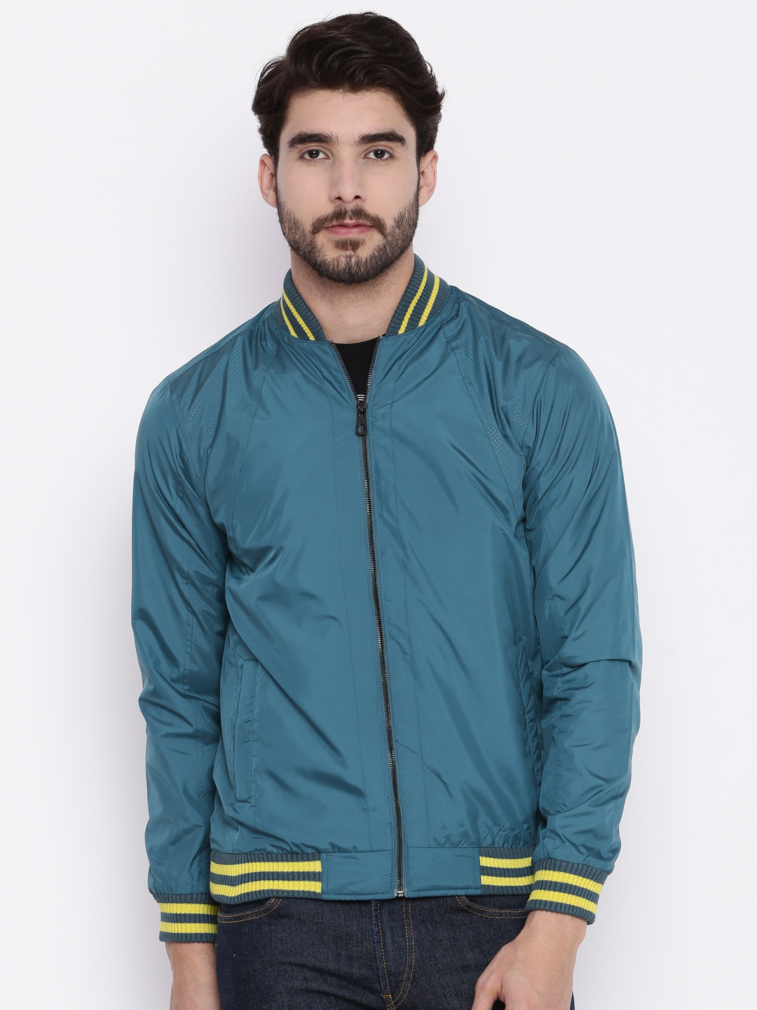 Buy People Men Teal Blue Solid Bomber - Jackets for Men 2064988 | Myntra