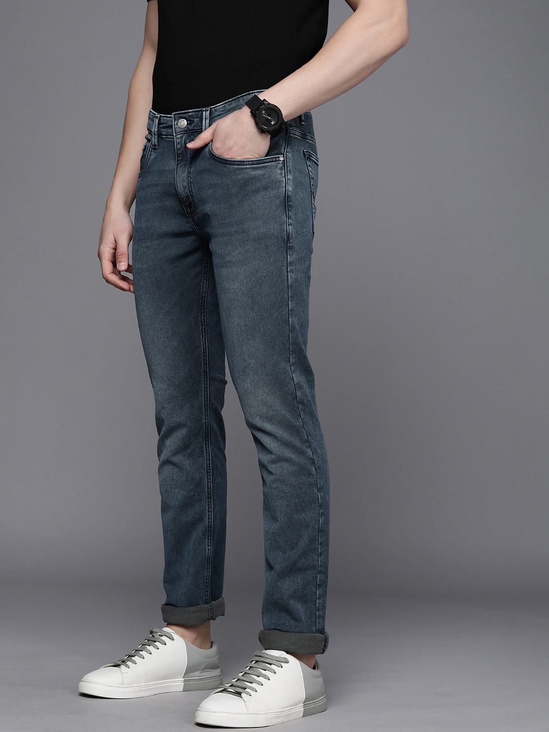 Buy Louis Philippe Jeans Men Slim Fit Low Rise Heavy Fade Stretchable ...