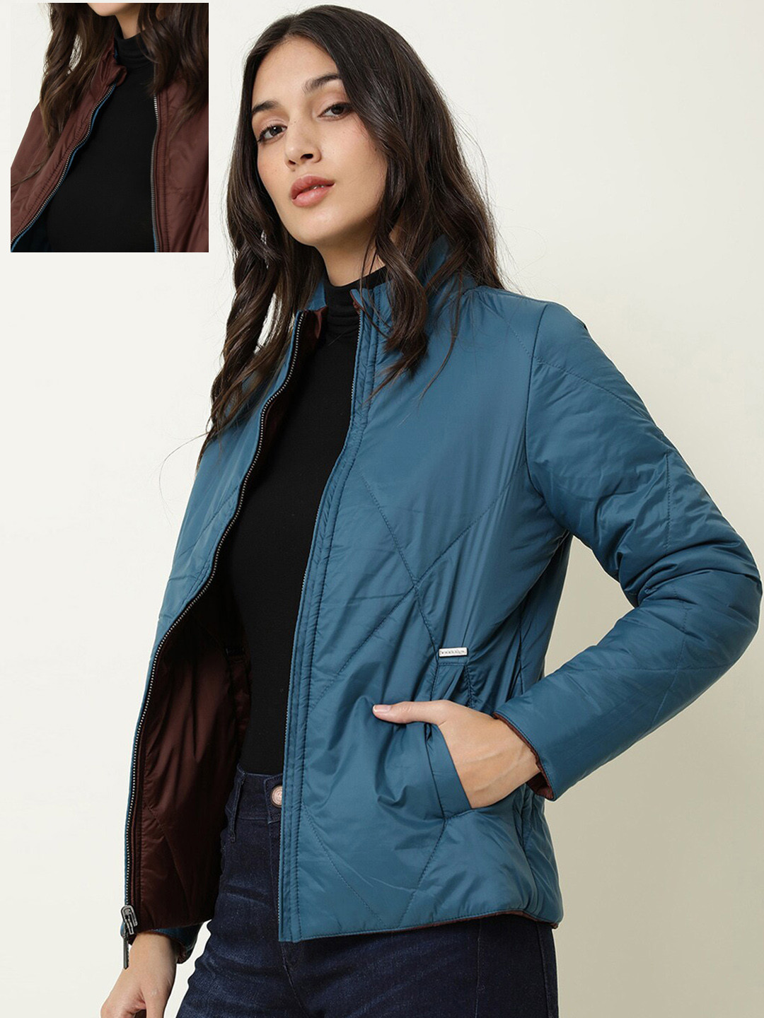 Buy RAREISM Women Maroon & Teal Blue Padded Jacket - Jackets for Women ...