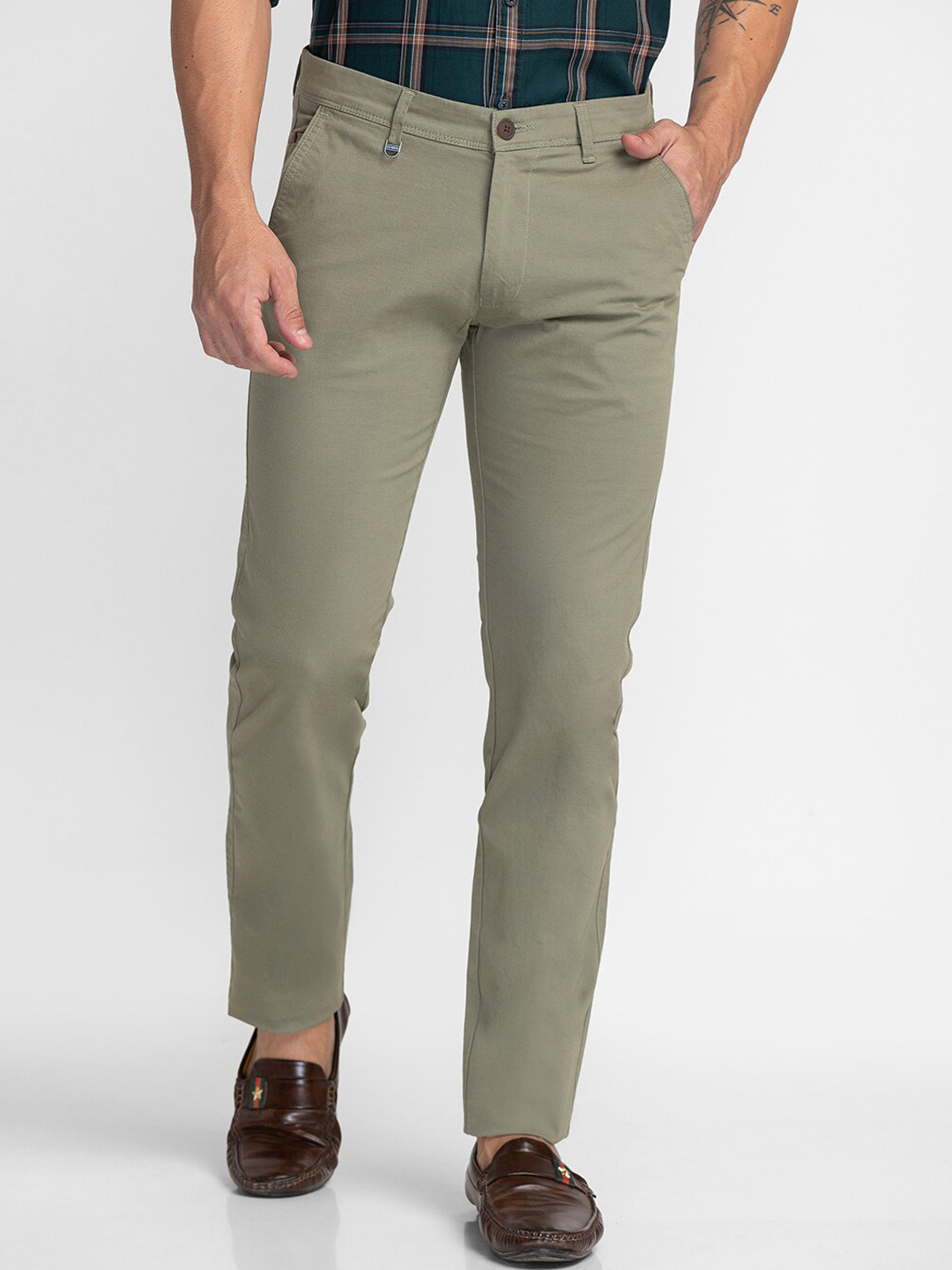 Buy Oxemberg Men Olive Green Slim Fit Trouser - Trousers for Men ...