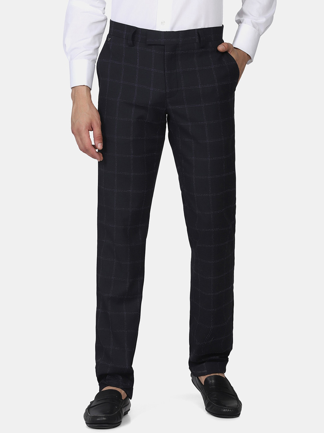 Buy Blackberrys Men Black Checked Formal Trousers - Trousers for Men ...