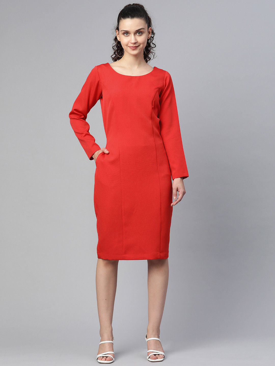 Buy PowerSutra Red Solid Sheath Dress - Dresses for Women 20655700 | Myntra