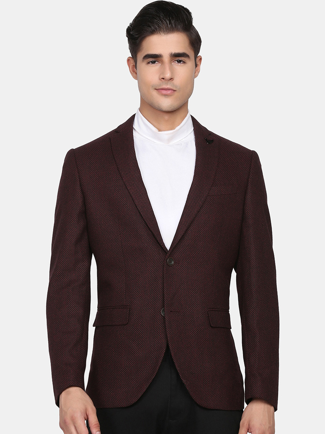Buy Blackberrys Men Maroon Solid Slim Fit Single Breasted Blazers ...