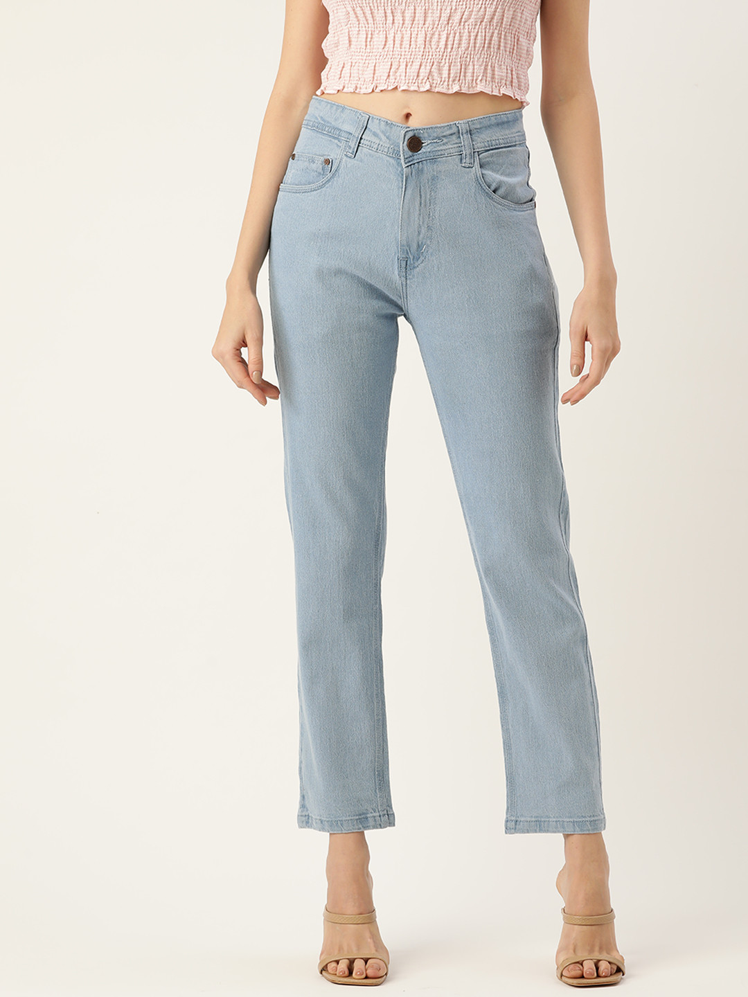 Buy PARIS HAMILTON Women Blue Boyfriend Fit High Rise Stretchable Jeans ...