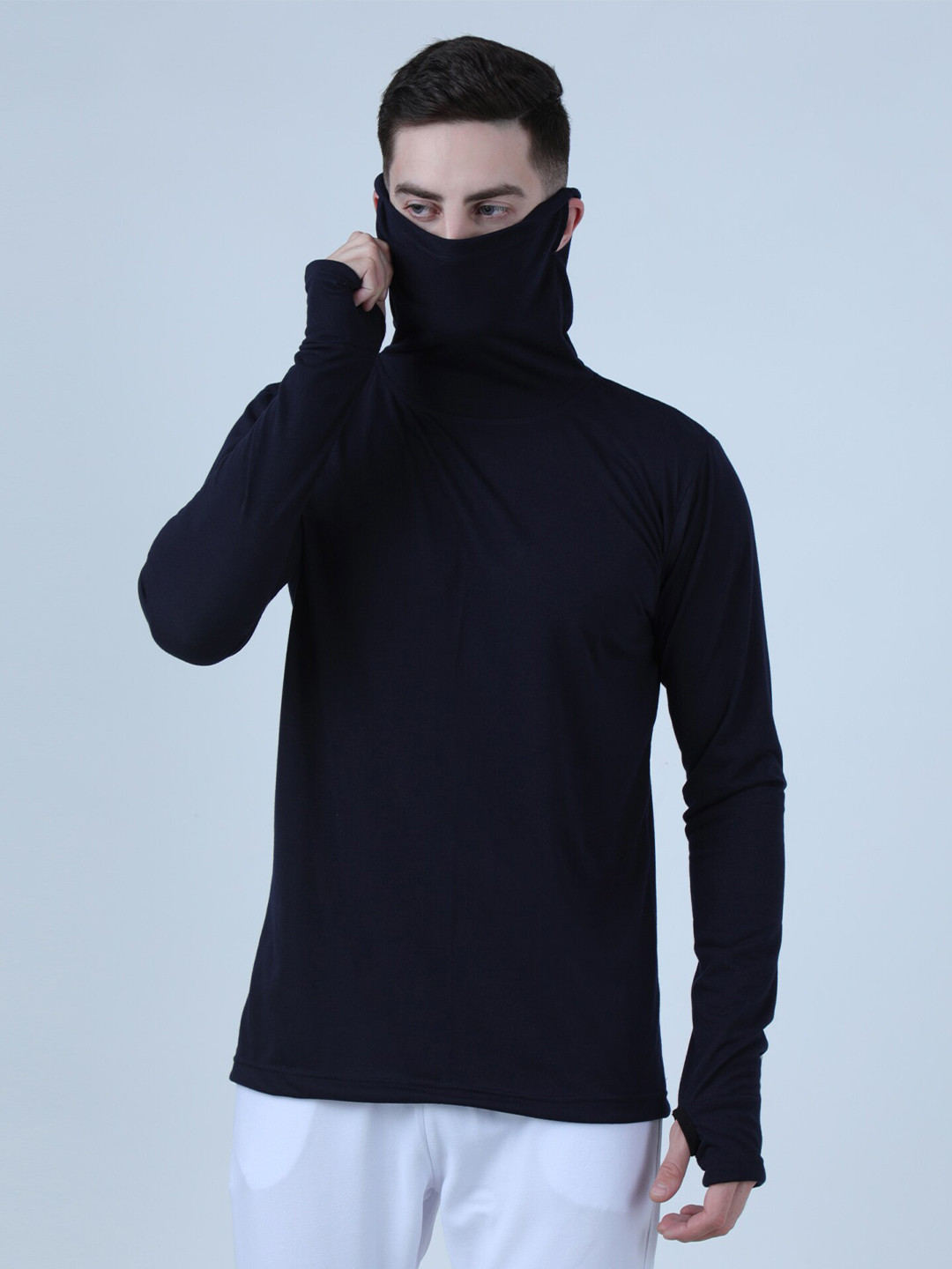 Buy PAUSE SPORT Men Navy Blue Turtle Neck Cotton T Shirt - Tshirts for ...