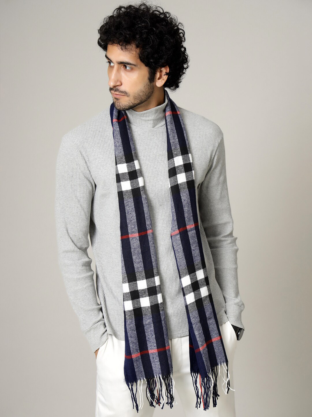 Buy HANDICRAFT PALACE Men Blue & Black Checked Wool Mufflers - Mufflers ...