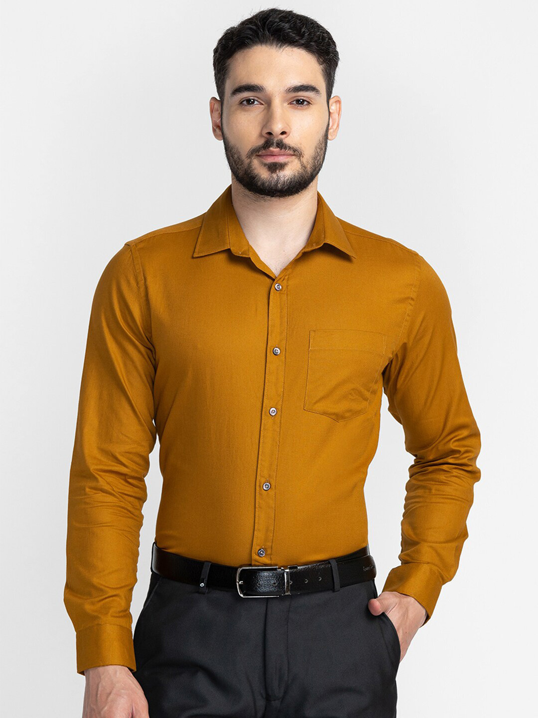 Buy Oxemberg Men Mustard Classic Slim Fit Formal Cotton Shirt - Shirts ...