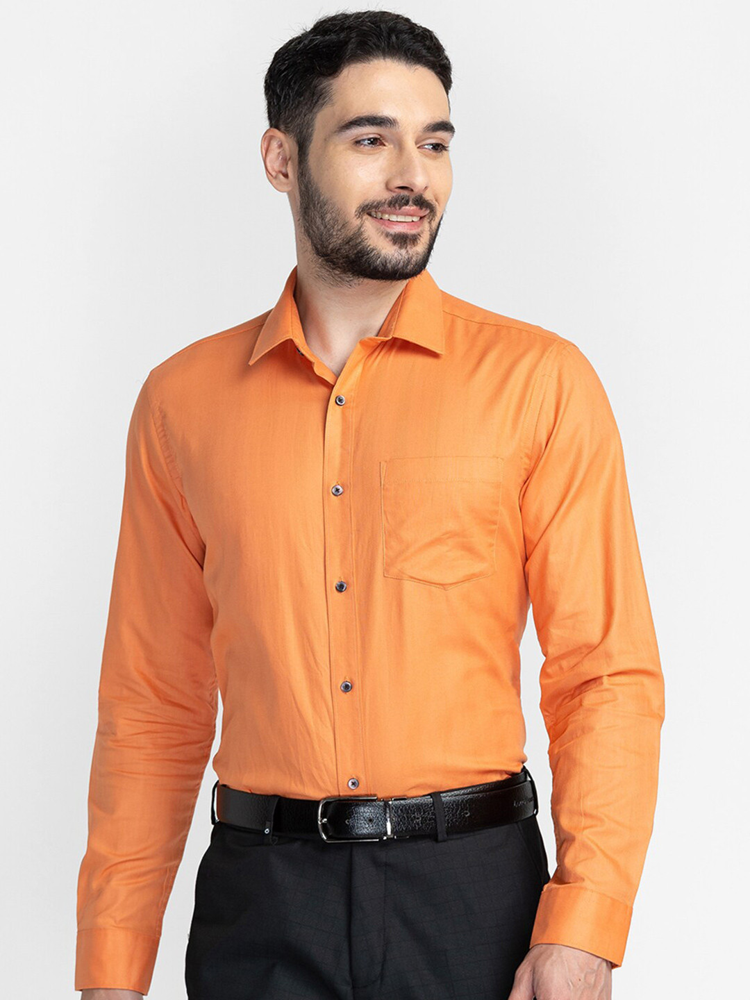 Buy Oxemberg Men Orange Classic Slim Fit Formal Shirt - Shirts for Men ...