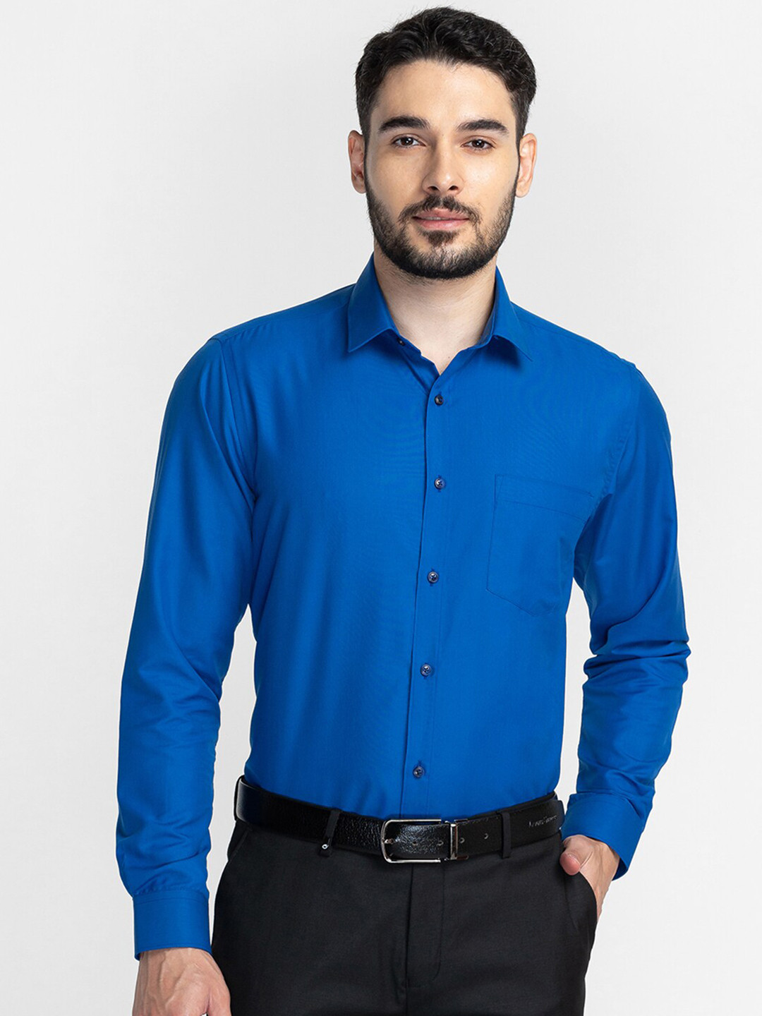Buy Oxemberg Men Blue Classic Slim Fit Cotton Formal Shirt - Shirts for ...