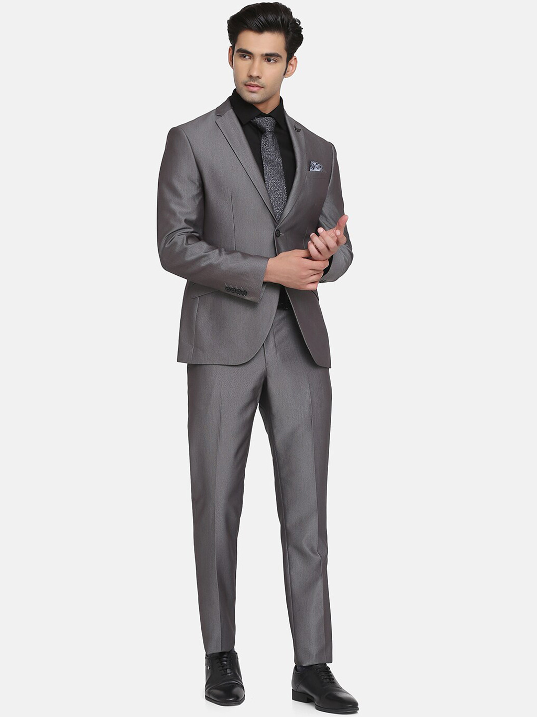 Buy Blackberrys Men Charcoal Grey Solid Slim Fit Single Breasted 2 ...