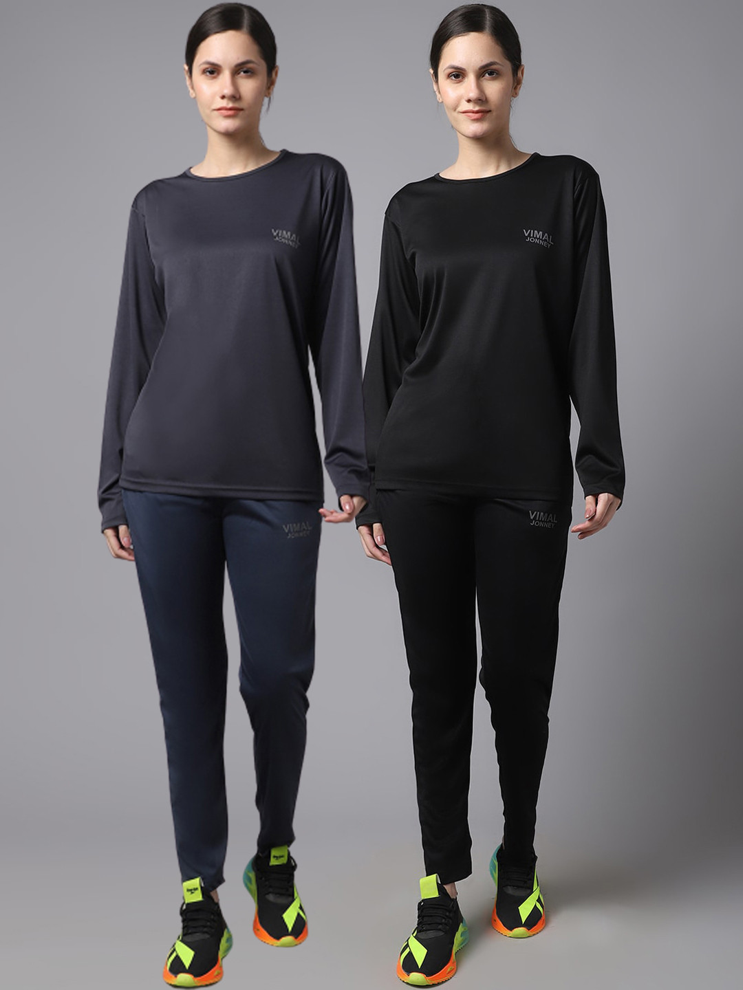 Buy MACK JONNEY JONNEY Women Pack Of 2 Black & Grey Solid Tracksuits ...