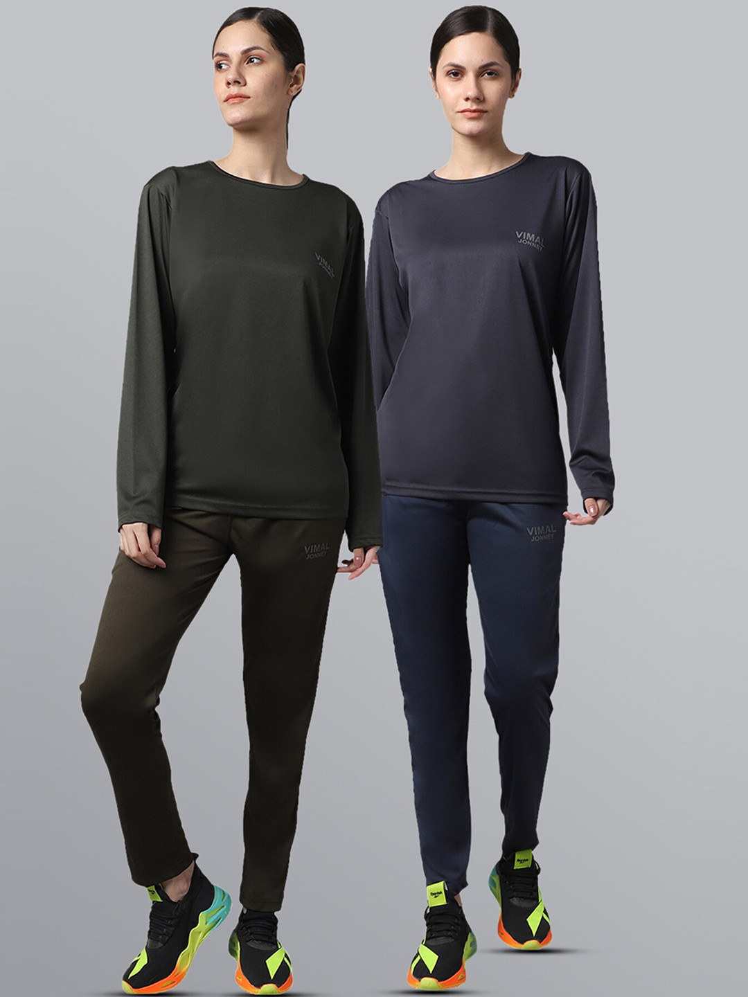 Buy MACK JONNEY JONNEY Women Pack Of 2 Navy Blue & Black Solid Dry Fit ...