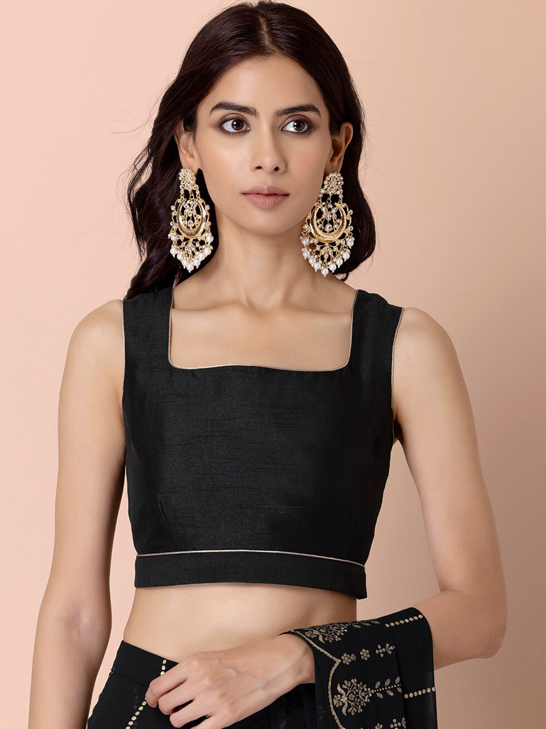 Buy INDYA Black Square Neck Readymade Blouse - Saree Blouse for Women ...