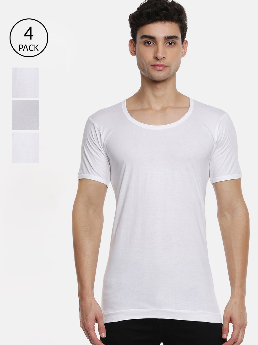Buy Ramraj Pack Of 4 Men White Round Neck Half Sleeve Cotton Innerwear ...