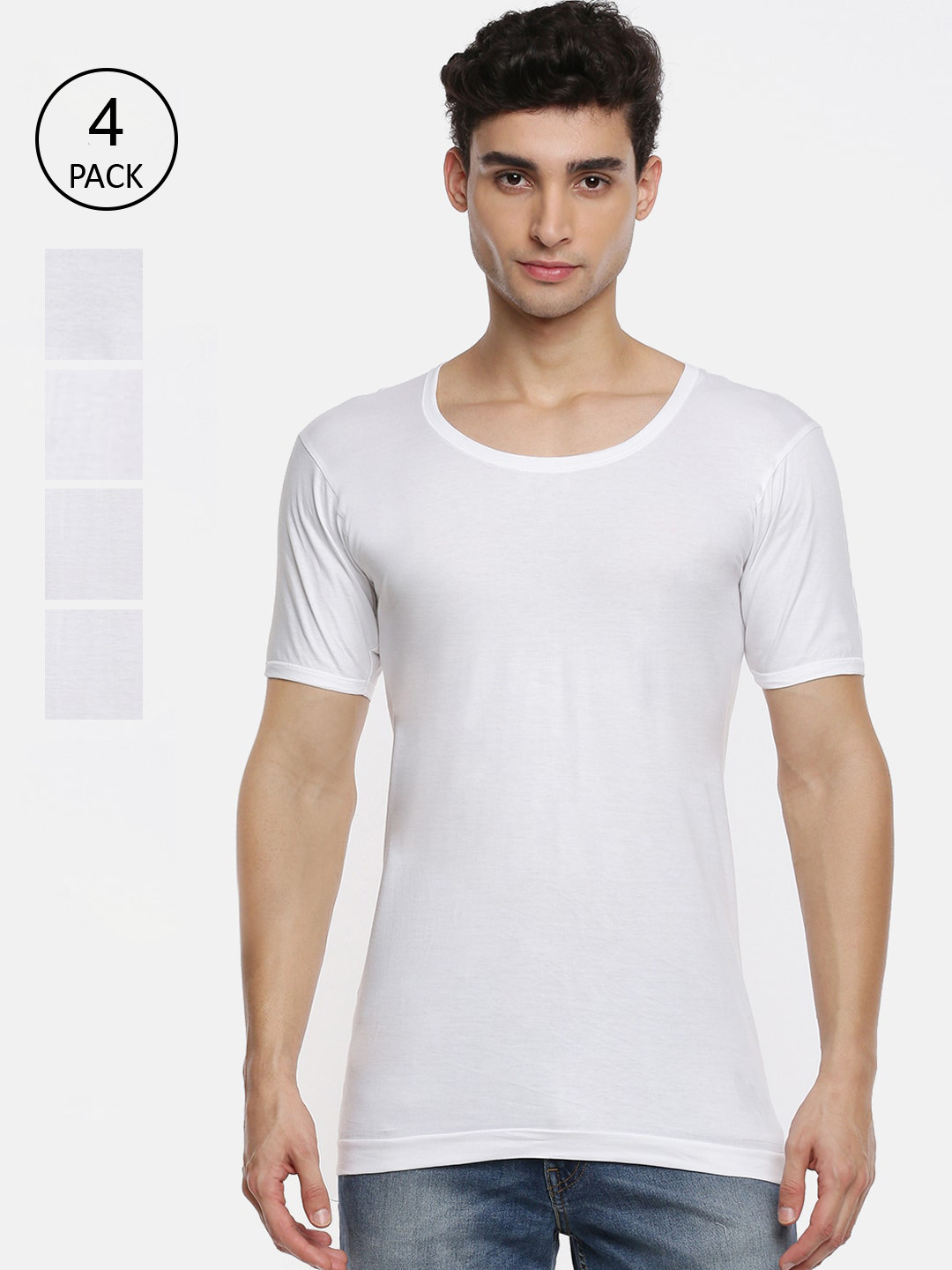 Buy Ramraj Men Pack Of 4 White Solid Pure Cotton Innerwear Vests ...